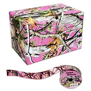Havercamp Pink Camo Gift Wrapping Kit! This Deluxe set includes: 1 Lg. Pack of Wrapping Paper (20 sq. feet), 3 (5”) Gift Bows, 1 (8”) Gift Bow, and 20 Yards of Ribbon.