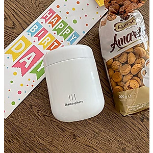 Themosphere Insulated Lunch thermos - Supreme Stainless Steel 316 - Hot Food Jar 17.5 oz Bento Lunch BoxKids and AdultSpoon - Leak Proof Hot Cold FoodSchool and Office T1 White 10x10x13cm