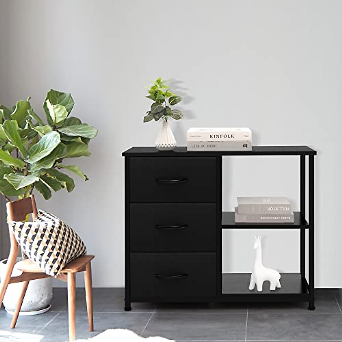 AZL1 Life Concept Rustic Brown Fabric Dresser, 4 Drawer Organizer Unit with 2 Shelves, Storage Chest for Bedroom, Entryway, Hallway, Living Room, Office, Black