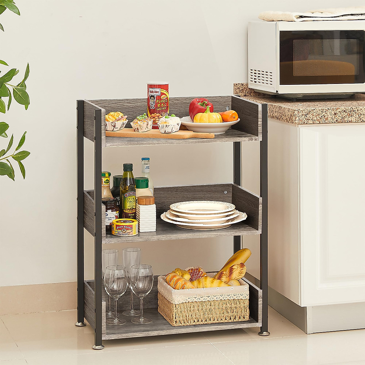 VECELO Bookshelf,Small Bookcase,3-Tier Storage Organizer,Industrial Shelving Unit for Home Office,Living Room,Dormitory,30" H,Brown