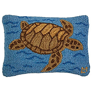 Chandler 4 Corners Artist-Designed Loggerhead Turtle Hand-Hooked Wool Decorative Throw Pillow (14” x 20”) Marine Life Pillow for Couches & Beds - Easy Care, Low Maintenance Coastal, Nautical Pillow