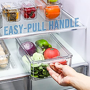 BEWAVE Fridge Organizer, 7 Pack Stackable Refrigerator Organizer Bins with Lid, Clear Containers, BPA-Free Plastic Food Storage for Food, Drinks, Fruits, Vegetable
