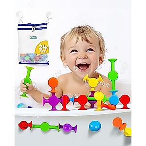 BUNMO Suction Bath Toys 24pcs | Connect, Build, Create | No Mold Bath Toy | Hours of Fun & Creativity | Stimulating & Addictive Sensory Suction Toy | No Hole Bath Toy | Mold Free Bath Toys