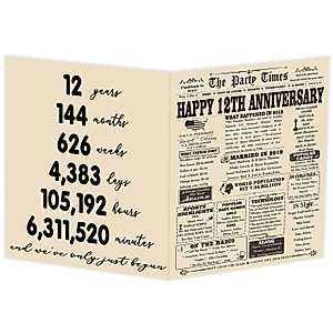 YiKaLus Vintage 12th Wedding Anniversary Card for Husband Wife, Sweet 12 Year Aday Gifts for Him Her, Silk Anniversary Decoration
