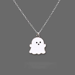 Cute Cartoon Ghost Friendship Couple Pendant Necklaces, Black and White Ghost Necklaces Couples Friendship for Best Friend Lovely Women Necklaces Jewelry, One-size