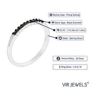 Vir Jewels 1/10 cttw Diamond Wedding Band for Women in 0.925 Sterling Silver Black Diamond Ring, 10 Stones Prong Set, Size 5