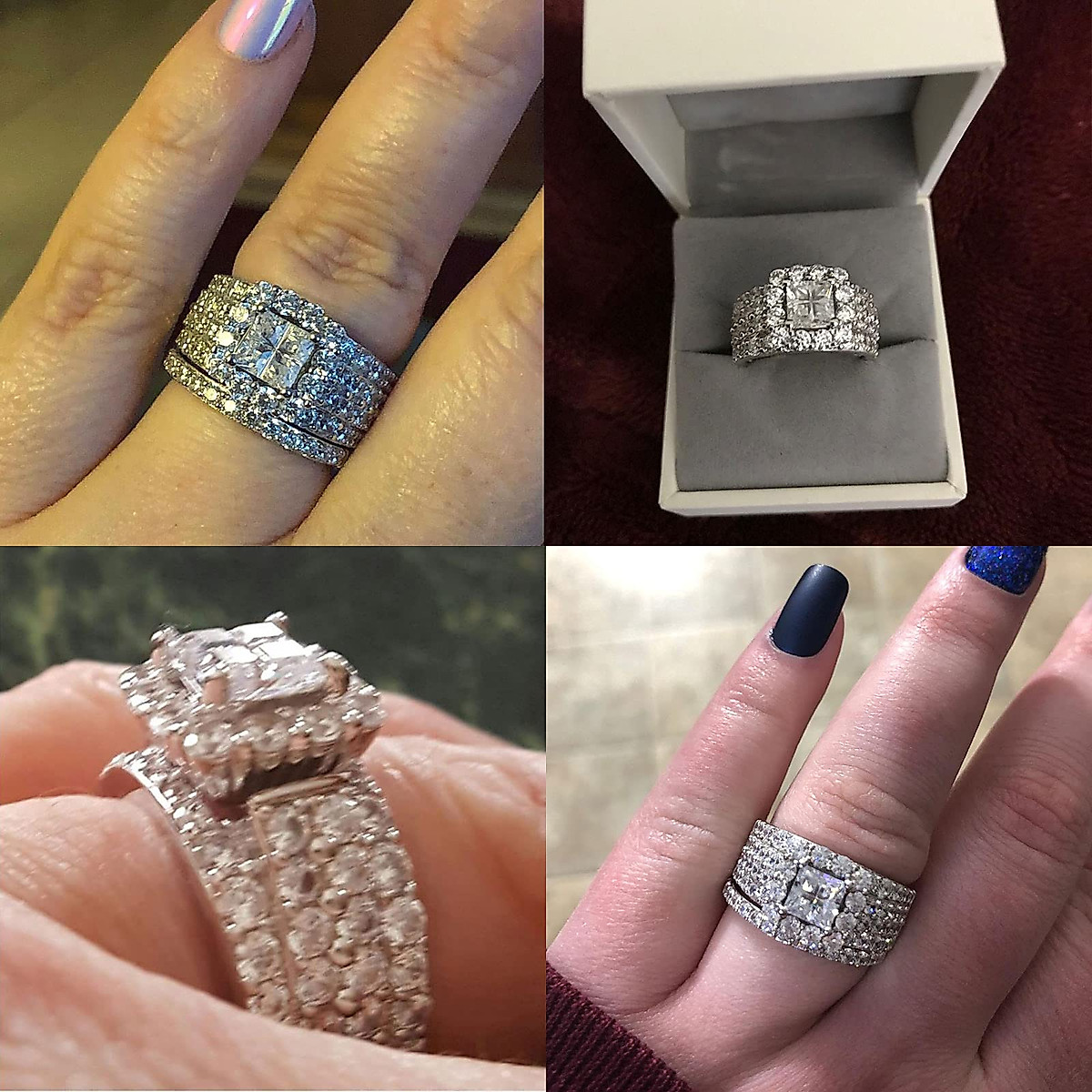 Wuziwen 4Ct Princess Engagement Ring Wedding Rings Set for Women 5A CZ 925 Sterling Silver Size 8