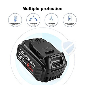 Energup 2Pack 6.0Ah Replacement Dewalt 20V MAX XR Battery + DCB118 Charger DCB107 DCB105 DCB101 DCB115 for Dewalt 20V Battery DCB204 DCB206 DCB180 DCD985B DCB200 DCD/DCF/DCG Dewalt 20V Battery