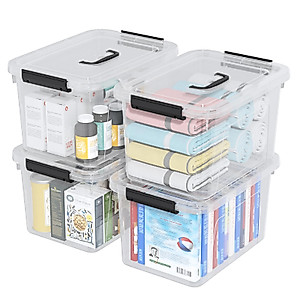 Buyitt 17.5 Quart Clear Storage Latch Box/Bins, 4-Pack Plastic Container with Handle and Lid