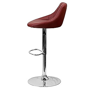 Contemporary Bar Stool Bucket Seat Design Hydraulic Adjustable Height 360-Degree Swivel Seat Sturdy Steel Frame Chrome Base Dining Chair Bar Pub Stool Home Office Furniture - Set of 2 Burgundy #1984