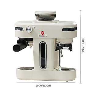 Mcilpoog AC510 15Bar Semi Automatic Espresso Machine With Grinder & Steam Wand,3-in-1 Compact Espresso Coffee Maker With 28 oz Removable Water Tank for Cappuccino or Latte,Gift for Dad(creamy white)
