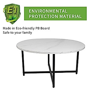 Round Coffee Table Modern Coffee Table Sofa Table Tea Table for Living Room, Office Desk, Balcony, Wood Desktop and Metal Legs,23.6inch White Marble