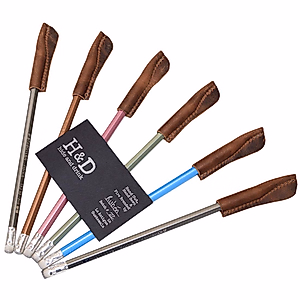 Hide & Drink, Set of 6 Pencil Caps, Pencil Lead Protectors, Classy Covers, Office Essentials, Accessories, Full Grain Leather, Handmade, Bourbon Brown