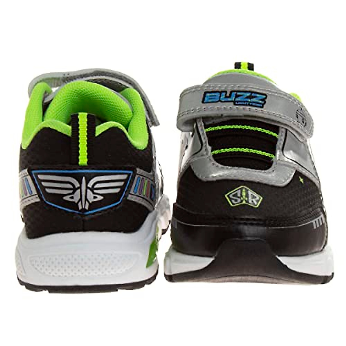 Disney Pixar Toy Story Shoes Laceless LED Lightup - Boys Kids Buzz Lightyear and Woody Character Tennis Sport Athletic Sneakers - Black/Green (Size 8 Toddler)