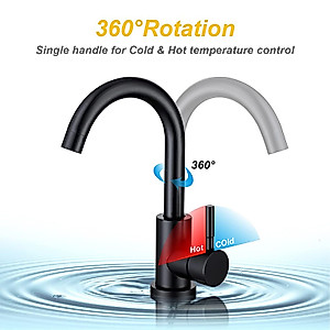 DEOLER Bathroom Sink Faucet, 360° Swivel Spout Lavatory Vanity Faucet Single Handle RV Kitchen Bar Sink Faucet Single Hole Bathroom Faucet, Matte Black, MPVI002