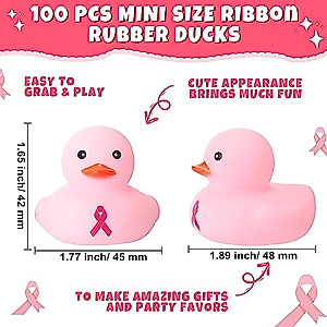 Libima 100 Pcs Mental Health Gifts Ribbon Rubber Duck Leukemia Awareness Products Health Awareness Gifts Small Rubber Ducky for Cancer Health Disease Event Public Charity Supplies (Pink, Rose Red)