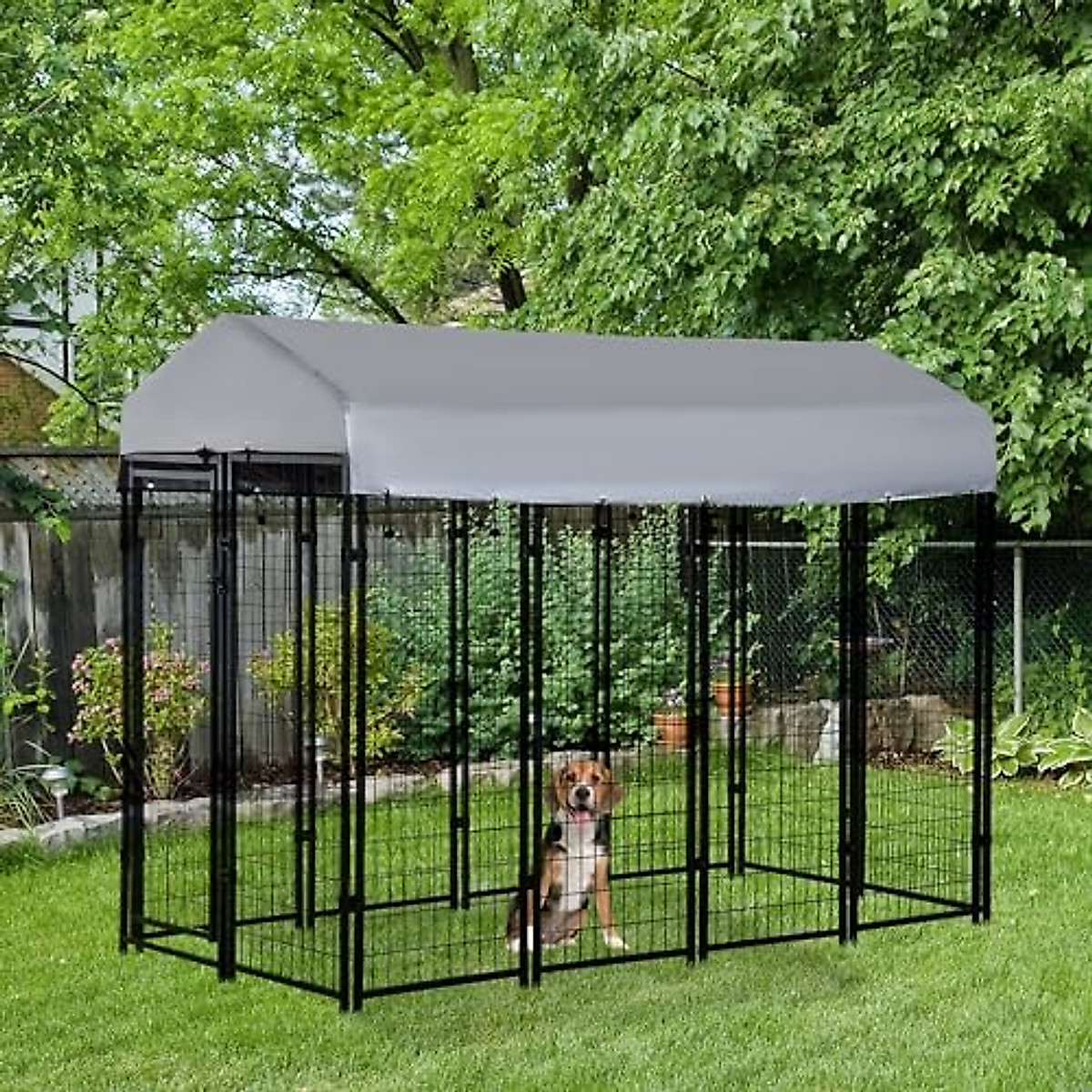 PawHut 8' x 4' x 6' Dog Playpen Outdoor, Dog Kennel Dog Exercise Pen with Lockable Door, Water-Resistant Canopy, for Medium and Large Dogs