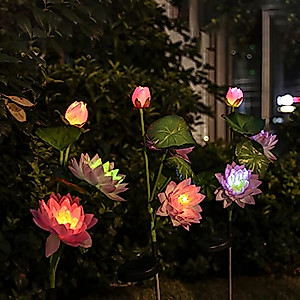 Lotus Solar Lamp, 2PC Solar Lotus Flower Lights, Solar Outdoor Lights Waterproof, Led Lotus Lamp for Pathway Garden Patio Yard Decoration, Solar Decorative Lights Unique Gifts for Mom Women (Pink)
