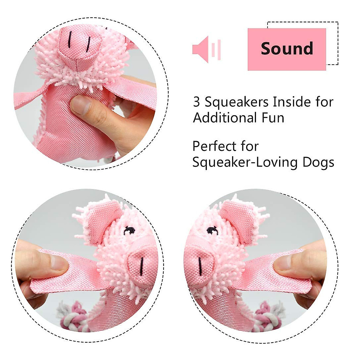 UOLIWO Squeaky Pig Toys for Dogs, Durable Puppy Squeaky Dog Toys Stuffed Animal Plush and Oxford Dog Chew Toy with Rope Legs and 3 Squeakers for Small and Medium Dogs (2pcs(Monkey and Pig))