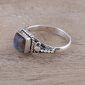 NOVICA Artisan Handmade Labradorite Cocktail Ring Square Crafted India Sterling Silver Gemstone [crownbezel 0.3 in L x 0.8 in W x 0.2 in H Band Width 3 mm W] ' Misty Depths'