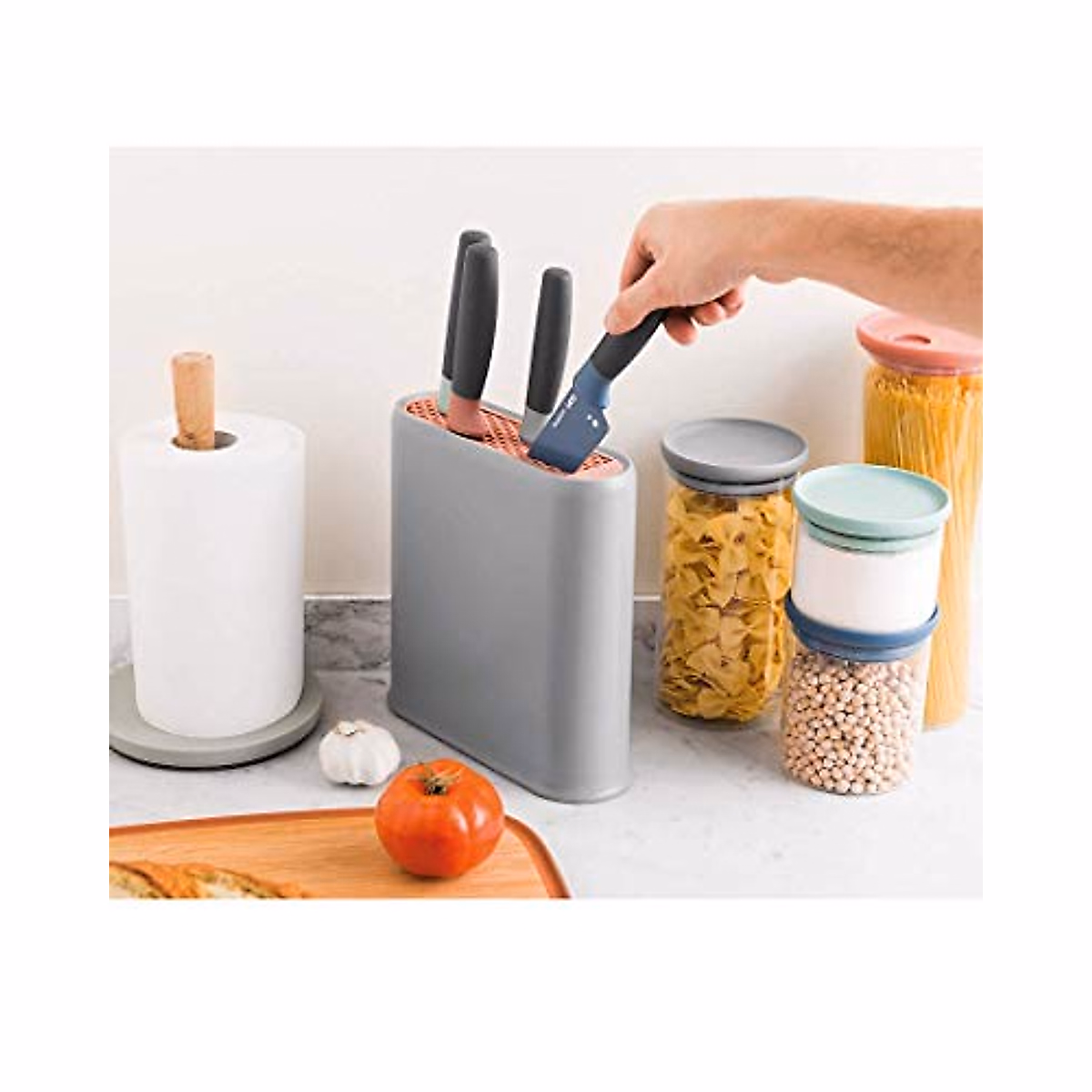 Berghoff LEO Polypropylene (PP) Universal Knife Block 9"x 9.25" x 3" Grey Anti-skid Base Two-tone Knife Insert Store up to 8 knives Space-efficient