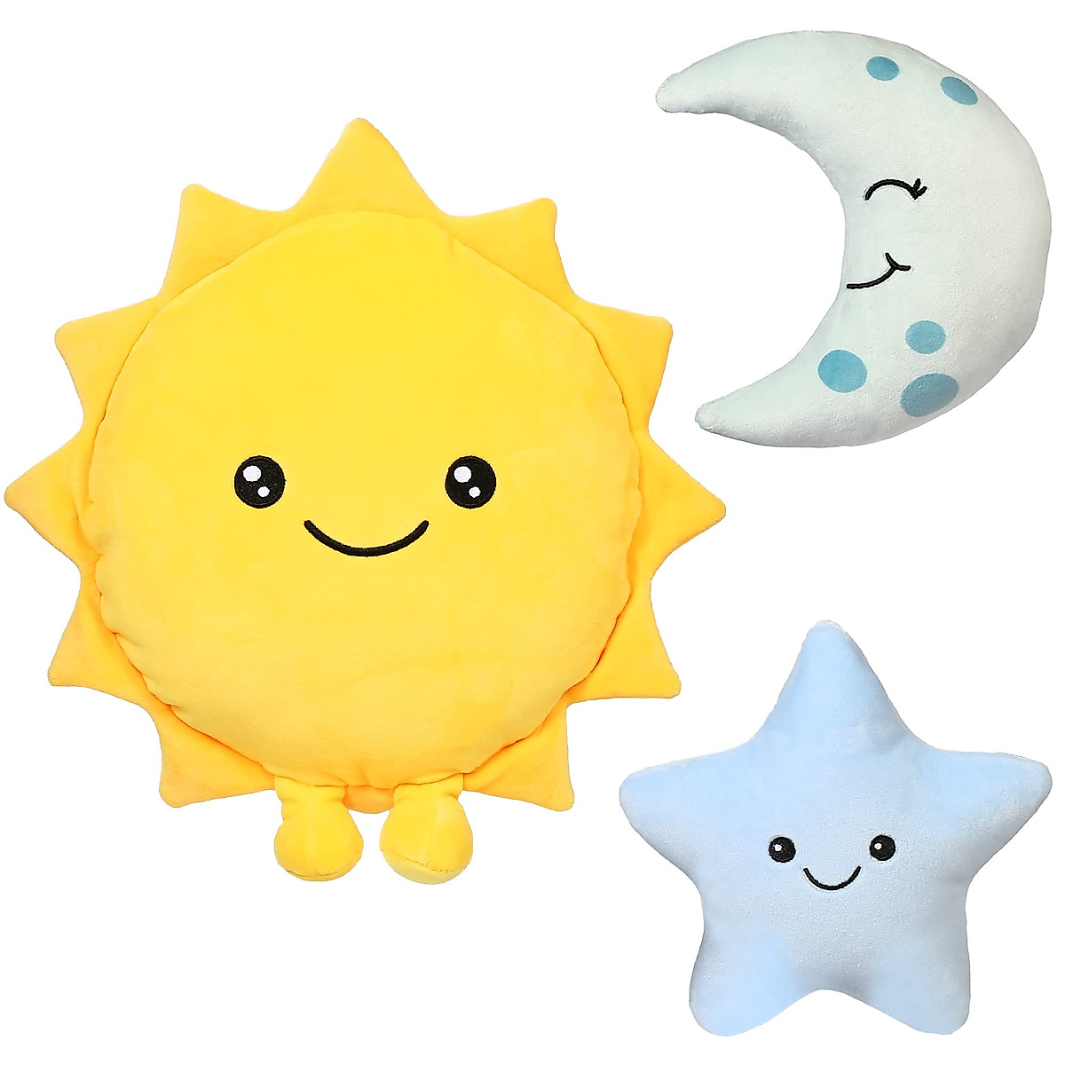 BenBen Sun Plush Toy 12 inch, Set of 3, 7 inch Stuffed Star and Moon, Cute Plushies Gift, Kids Bedroom Decorative Toy, Easter Basket Stuffers, Fun Plush Pillow for Home Décor