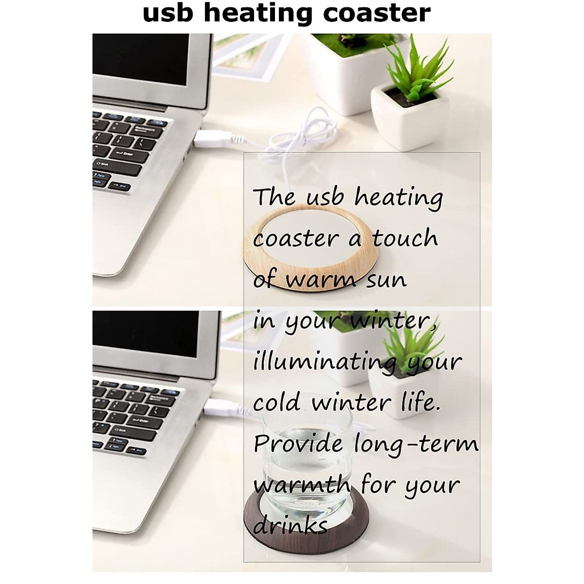 Wood Grain Electric Portable Cup Warmer Plate & Coffee Warmer & Mug Warmer with USB Cable for Office/Home/Travel Use, Suitable for Stainless Steel Cup, Ceramic Cup, Glass Cup, etc(Light Wood Grain)