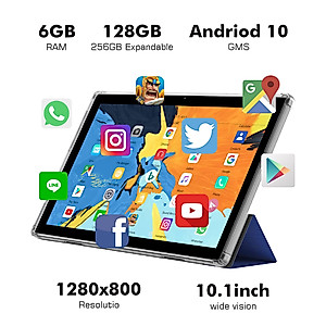 BNHGK 10.1 inch Tablet 6GB RAM +128GB ROM, Android Tablet with Keyboard Octa-Core/Dual Sim Card Slot/13MP Camera/Battery 8000mah/ GPS, Google Certified Tablet PC (Wi-Fi)