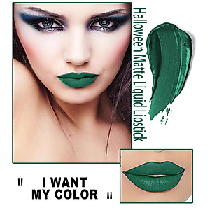 Easilydays Halloween Dark Matte Liquid Lipstick for Women, Long Lasting Waterproof Lip Gloss, Face Body Painting, Vivid Vampire Lip Stain for Masquerade, Party Goth Makeup, Cosplay (#05 Olive Green)