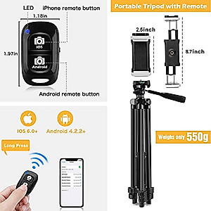 Aureday Phone Tripod, 50” Extendable Adjustable Smartphone & Tablet Tripod Stand with Phone Holder Mount & Remote, Compatible with Tablet/Cell Phone/Camera