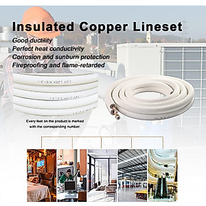 Wostore 25 Ft. Line Set 1/4&3/8 Inch 3/8" PE for Mini Split Air Conditioner Copper Pipes Insulated Coil HVAC with Fittings