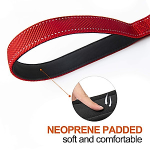 TwoEar 5FT 1IN Strong Red Dog Leash with 2 Padded Handles, Traffic Handle Extra Control, Comfortable Soft Dual Handle, Auto Lock Hook, Reflective Walking Lead for Small Medium and Large Dogs
