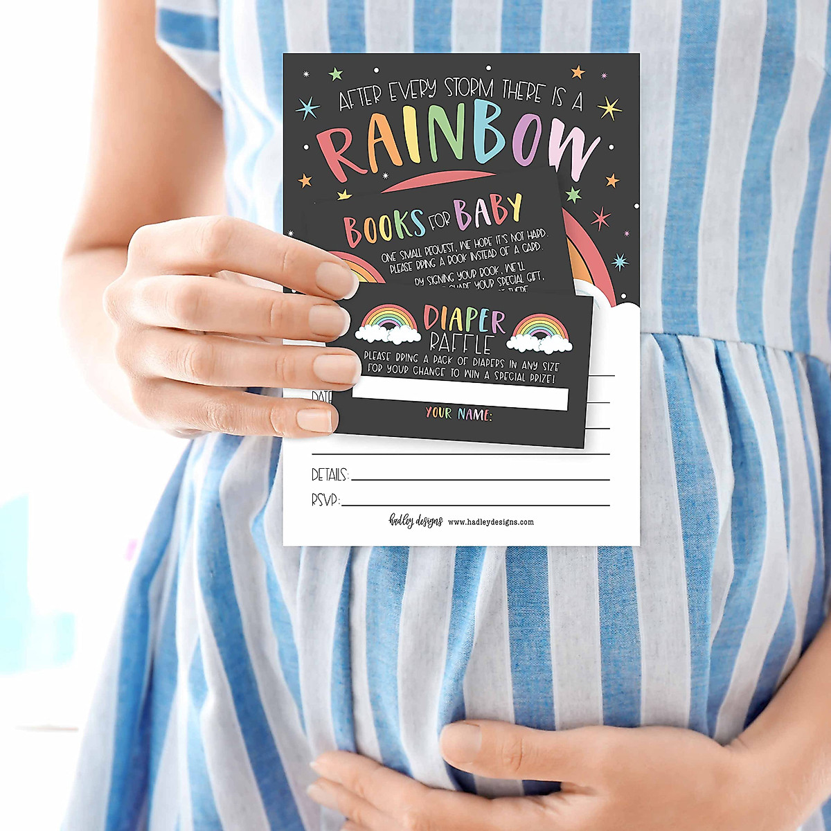 25 Rainbow Baby Shower Invitations, 25 Book Request Baby Shower Guest Book Alternative, 25 Baby Shower Diaper Raffle Tickets For Baby Shower Games To Play, After Every Storm Diaper Raffle Cards