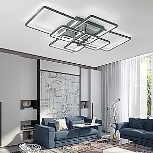 HIHIHOMY 41.7in Modern LED Ceiling Light for Living Room,120W Brown Modern Dimmable Flush Mount Led Ceiling Light Fixtures,8 Square Frame Acrylic with Remote Ceiling Lamps