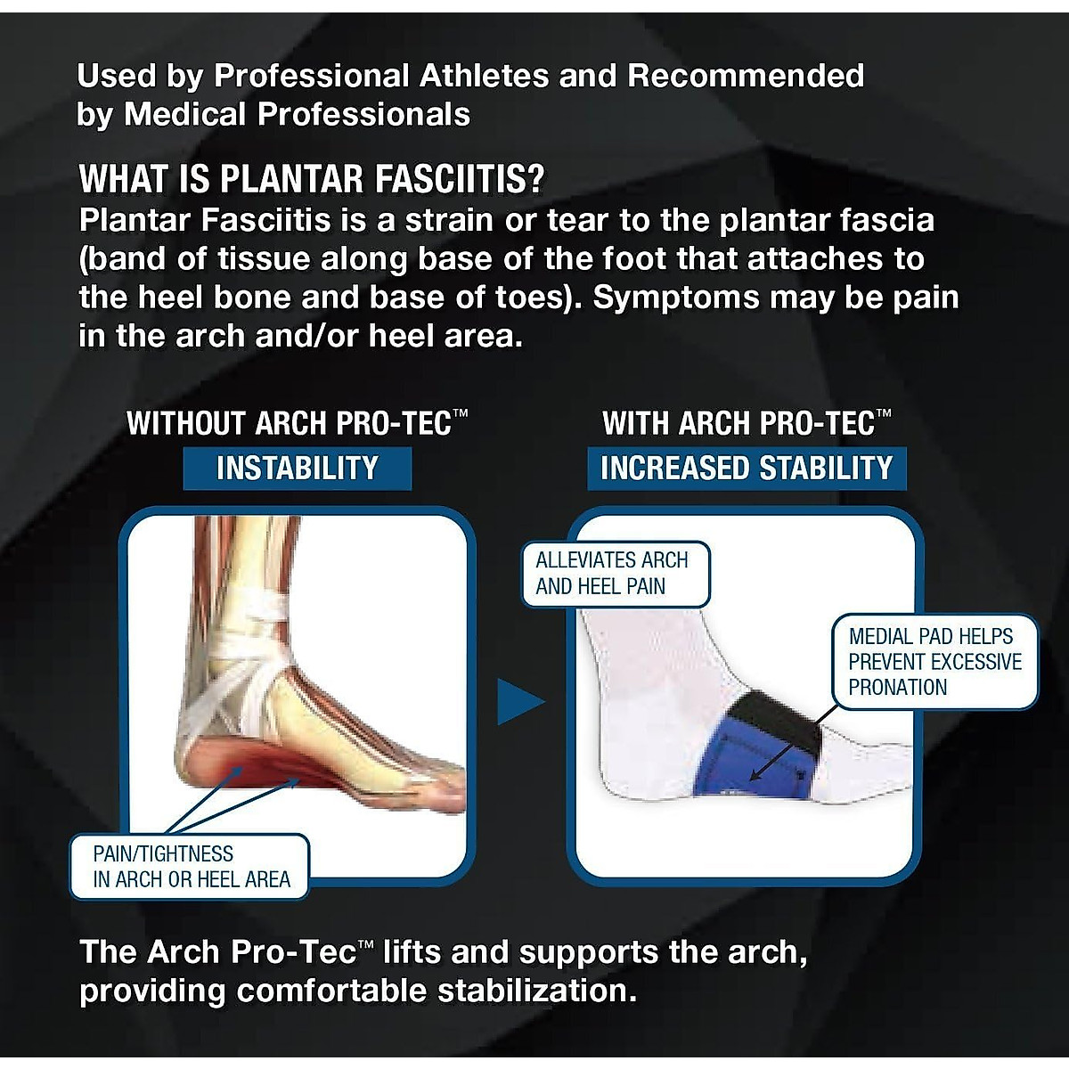 Pro-Tec Arch Premium, Arch Support, Compression Brace, Pain Relief, Foot Support, Heel Spur, Adjustable, Men & Women, Plantar Fasciitis Pain Relief, Easy to Use, Working Out
