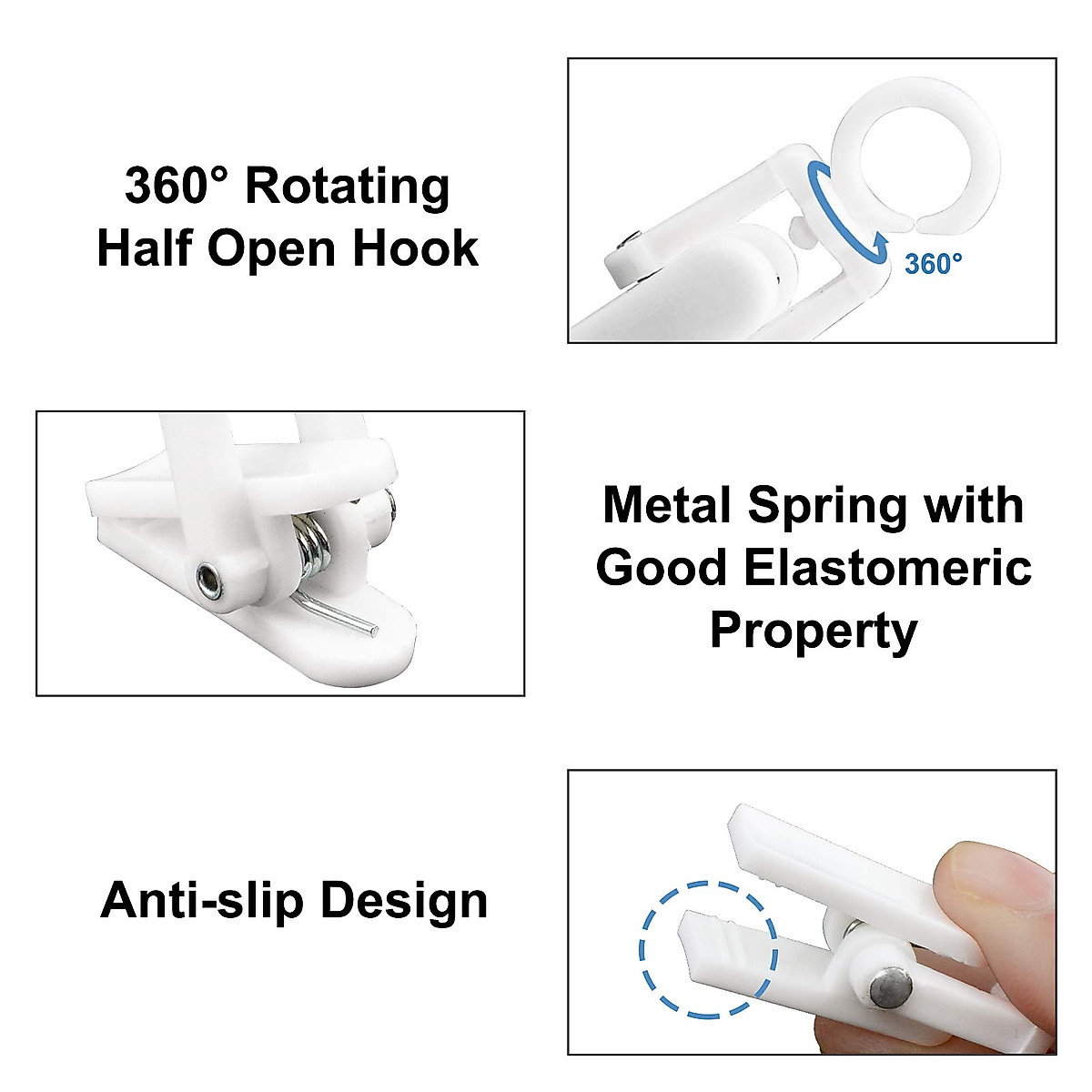 INCREWAY Laundry Hooks Clip, 40pcs 1.9" White Durable Plastic Curtain Hooks Swivel Hanging Hooks for Hanging Towel Clothes Photos(White)