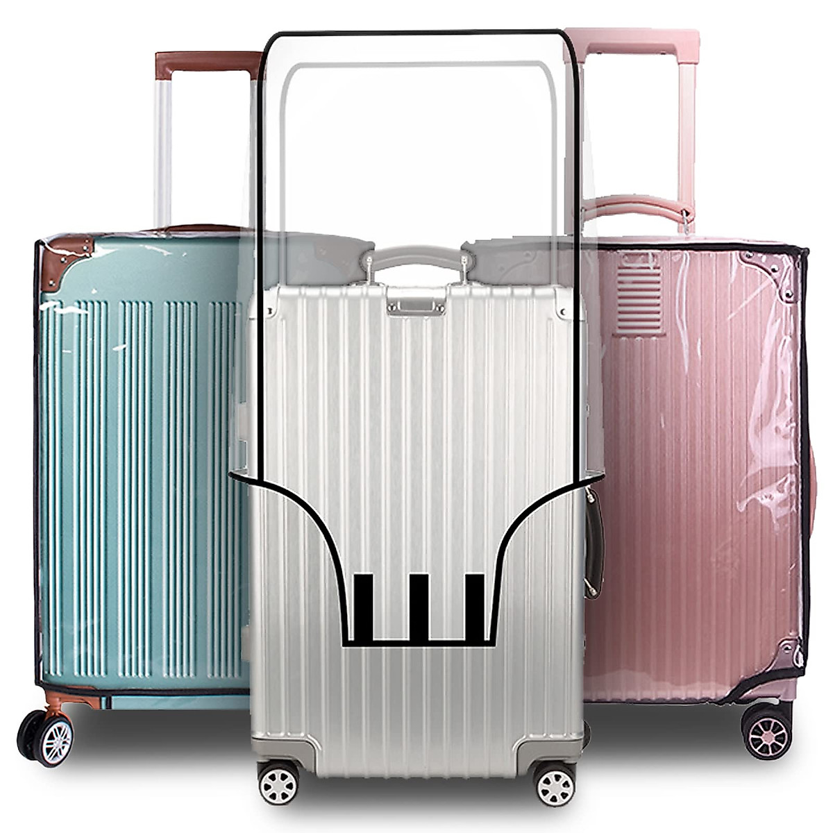 Troyesko 3 Pieces Clear Luggage Cover Protector PVC Luggage Protector Suitcase Cover,Thicken Anti-scratch Waterproof Transparent Suitcase Cover for Travel Fits Most 20" to 28" Luggage