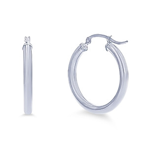 14k White Gold Solid Polished Round Hoop Earrings for Women | 3mm Thick | Classic Style | Round Hoop Earrings | Secure Click-Top | Shiny Polished Earrings, 3x25mm