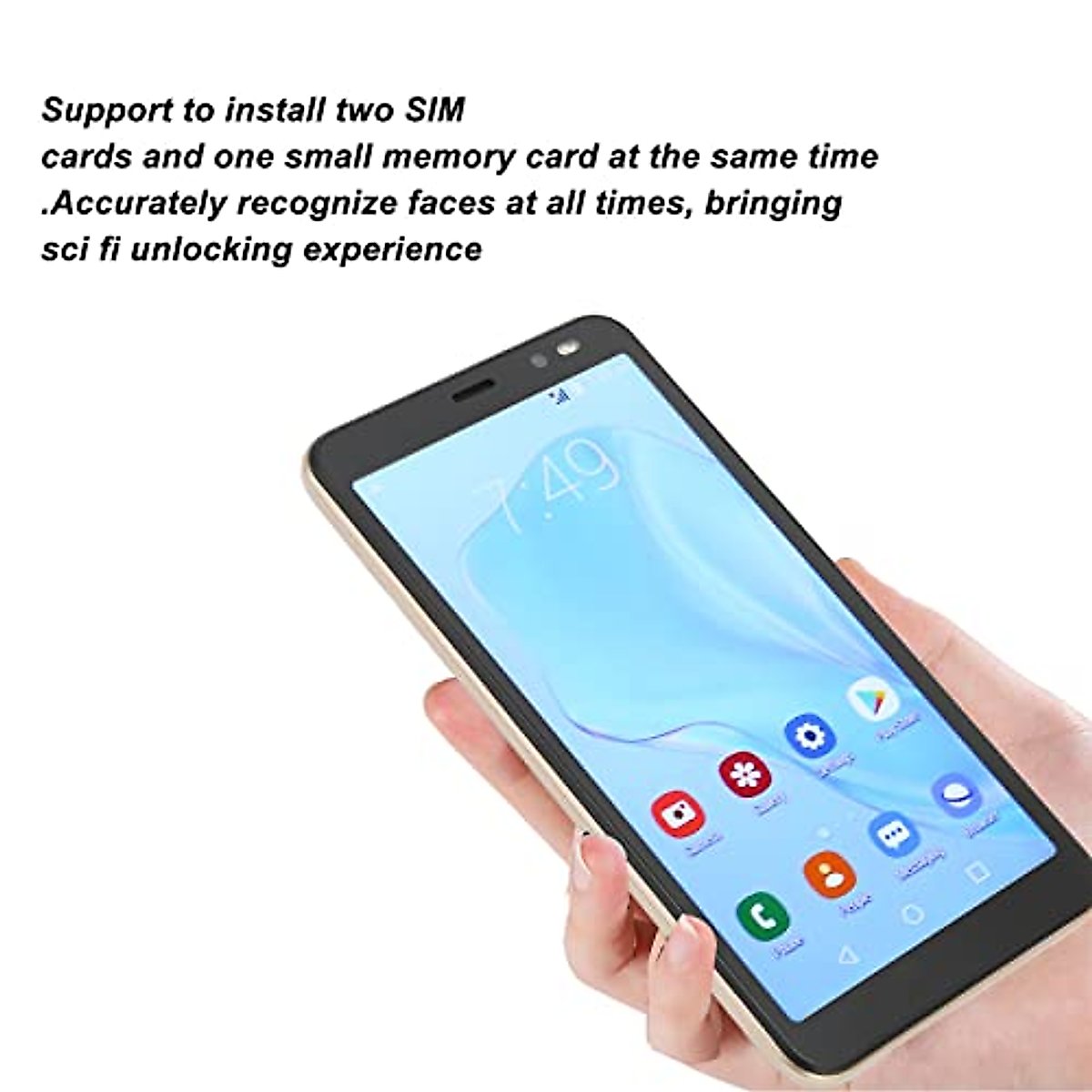 5.45 Inch Screen Dual Sim Mobile Phone, MTK6779 Quad Core CPU 3 Card Slots ABS Smooth Running Speed Unlock Smartphone for Playing Games (Gold)