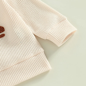 Toddler Baby Girl Boy Fall Winter Waffle Outfit Set Letter Printed Long Sleeve Sweatshirt Tops + Pants (Apricot, 6-12 Months)