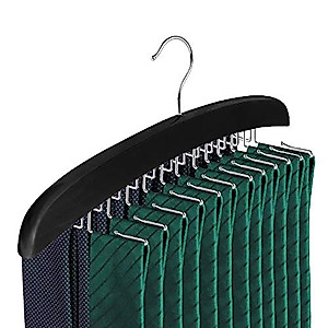 SunTrade Wooden Tie Hanger,24 Tie Organizer Rack Hanger Holder Hook (Black, 24 Hooks)