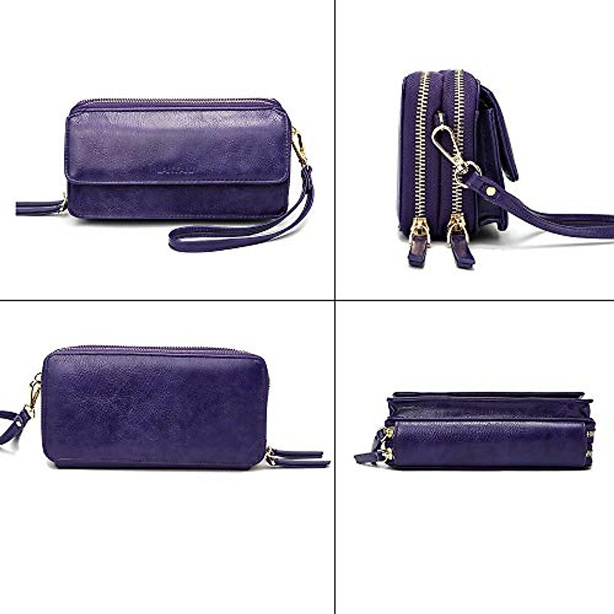 Women Crossbody Wallet RFID Blocking Cell Phone wristlet Purse with shoulder strap small cross body bag (purple)
