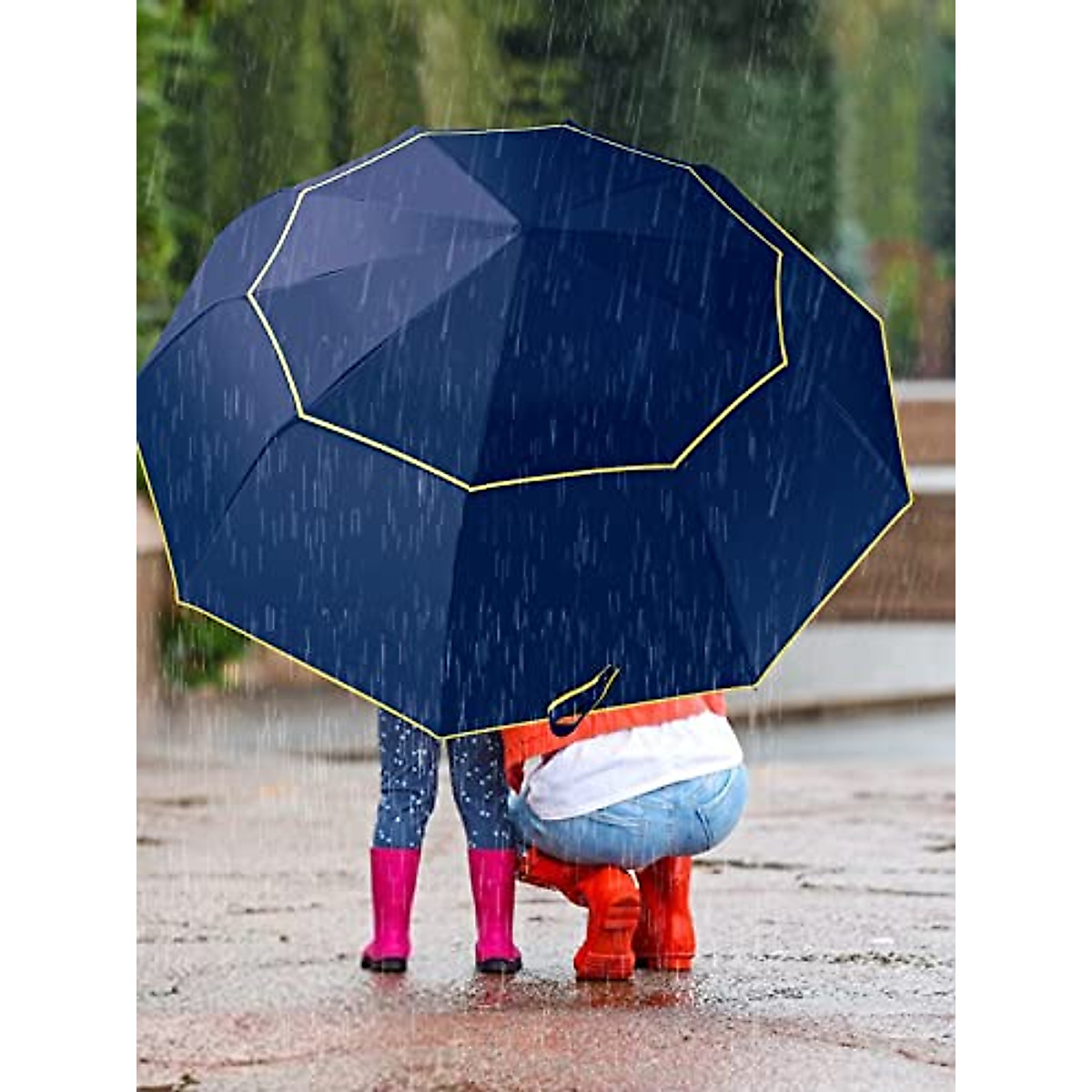 Kalolary Extra Large Golf Umbrella Automatic Open Folding Umbrella Windproof Compact Large Double Canopy Umbrella Travel Folding Umbrella Strong Oversized Rain Umbrellas for Home Family Use (Blue)