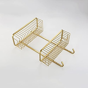 BKDFD Bathroom Double Shelf Storage Rack Stainless Steel Brushed Gold Bathroom Shower Gel Shampoo Rack