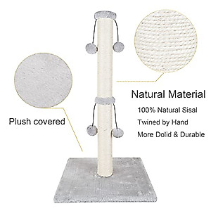 Dimaka Cat Scratching Post, Natural Sisal Rope Claw Scratcher Post with 4 Hanging Toy Balls for Indoor Cats and Kittens (25 inches for Kittens, Grey)