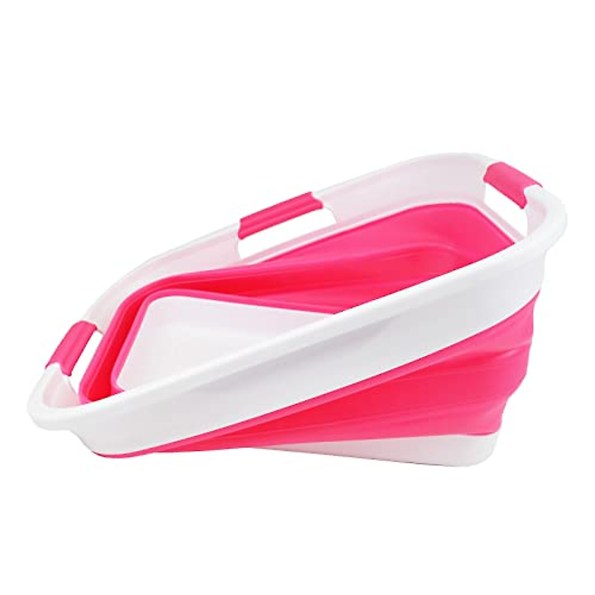 SAMMART 30L(8 gallon) Collapsible Plastic Laundry Basket - Foldable Pop Up Storage Container/Organizer - Space Saving Hamper/Basket - Water Capacity 24L(6.3 gallon) (White/Rose Pink)