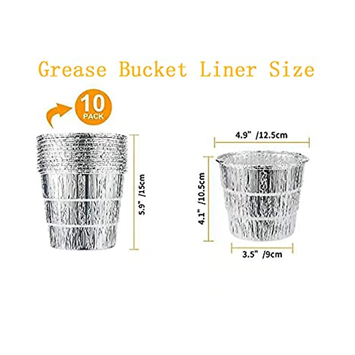 BBQ Pellet Smoker Grill Black Grease Drip Metal Bucket with 10 Pack Disposable Foil Liner for Traeger Grills Wood Pellet Models, for Camp Chef, for Louisiana, for Pit Boss Wood Pellet Grills