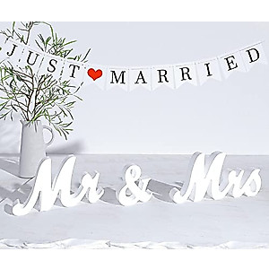 VIOPVERY Wedding Decorations Set,Large Mr and Mrs Sign & Just Married Banner,Mr & Mrs Signs for Wedding Table,Wooden Letters Sweetheart Table,Photo Props Wedding Decorations for Anniversary,White