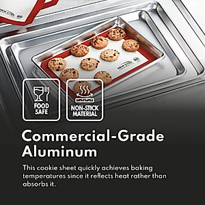 New Star Foodservice 38439 Commercial-Grade 18-Gauge Aluminum Sheet Pan/Bun Pan & Silicone Baking Mat Set, 13" L x 18" W x 1" H (Half Size)
