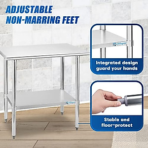 Chingoo Stainless Steel Table 24 x 36 Inches Metal Prep Table with Adjustable Undershelf, Stainless Table for Commercial Kitchen, Outdoor, Restaurant, Hotel & Garage